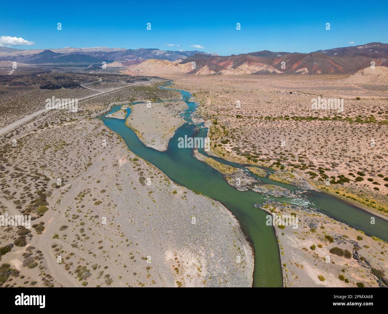 Aerial view of the remote and scenic nature with branches of the river ...