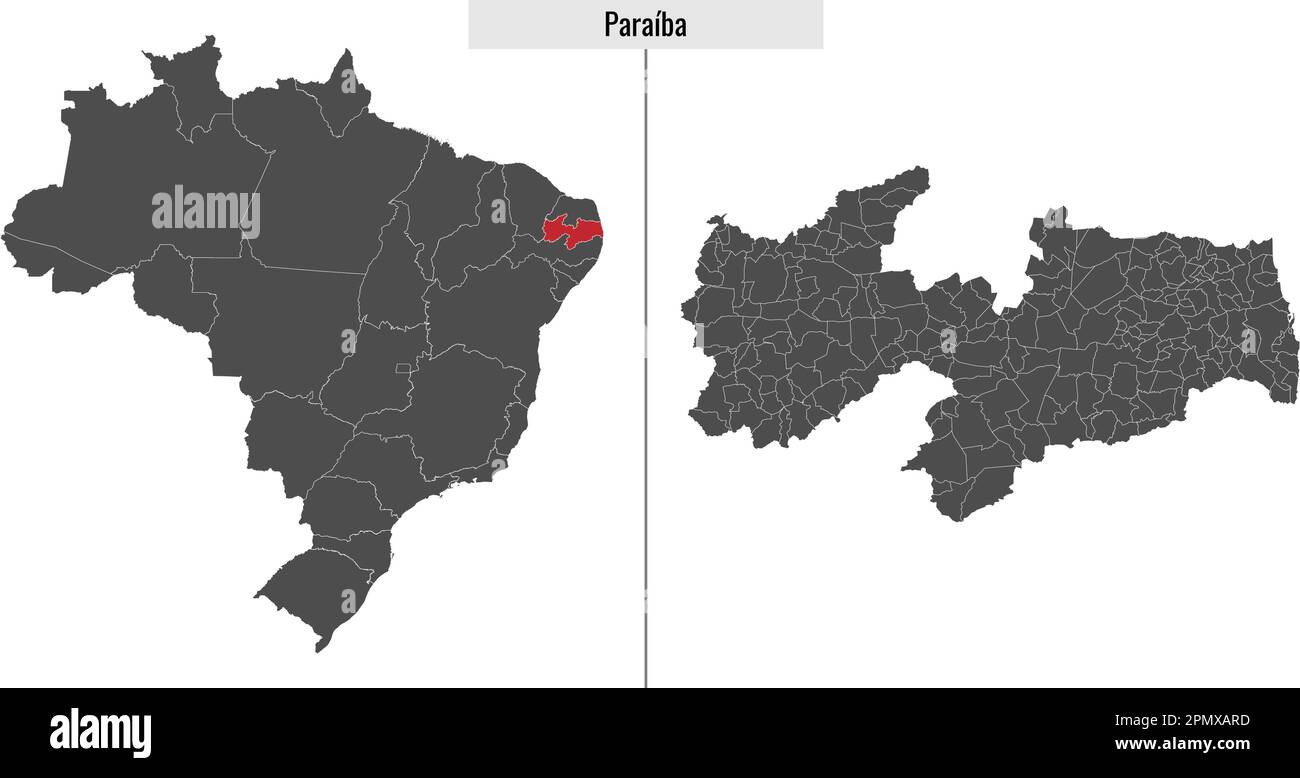 map of Paraiba state of Brazil and location on Brazilian map Stock ...