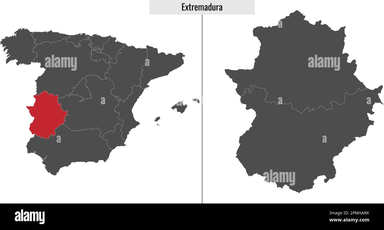 map of Extremadura autonomous community of Spain and location on Spanish map Stock Vector Image ...