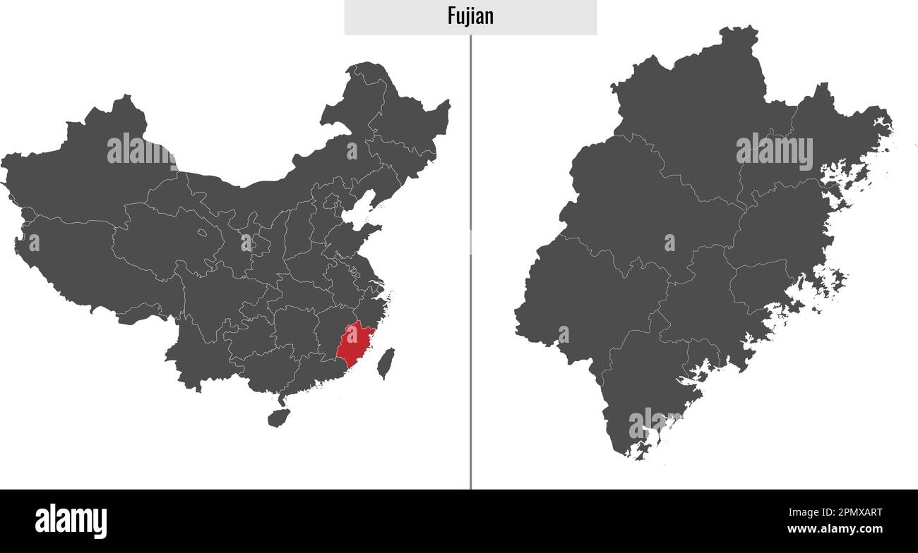 map of Fujian province of China and location on Chinese map Stock ...