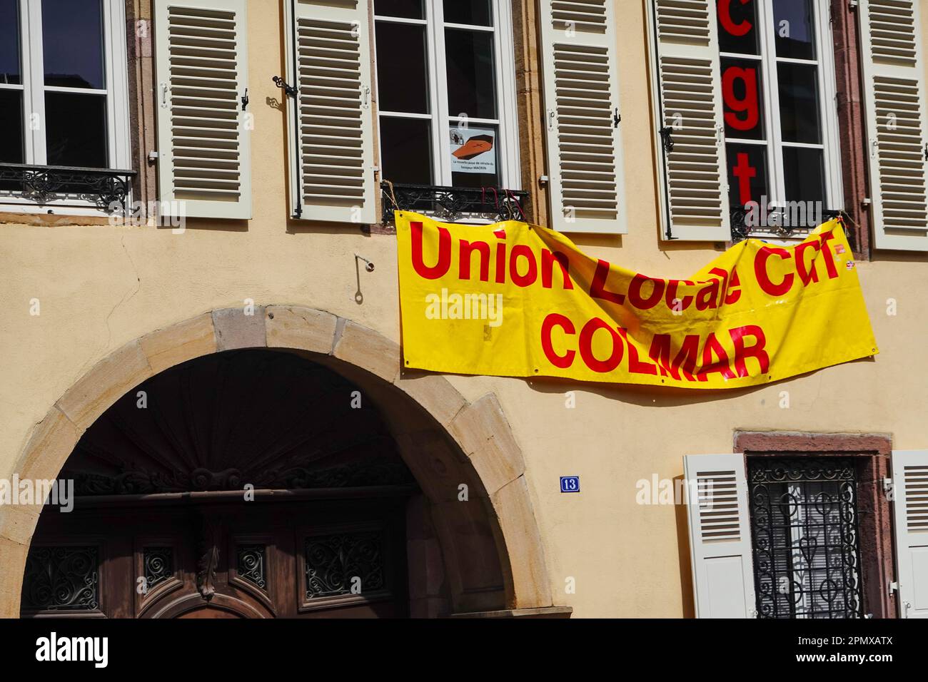 Colmar, Alsace, France offices of the hard line French union CGT, with ...