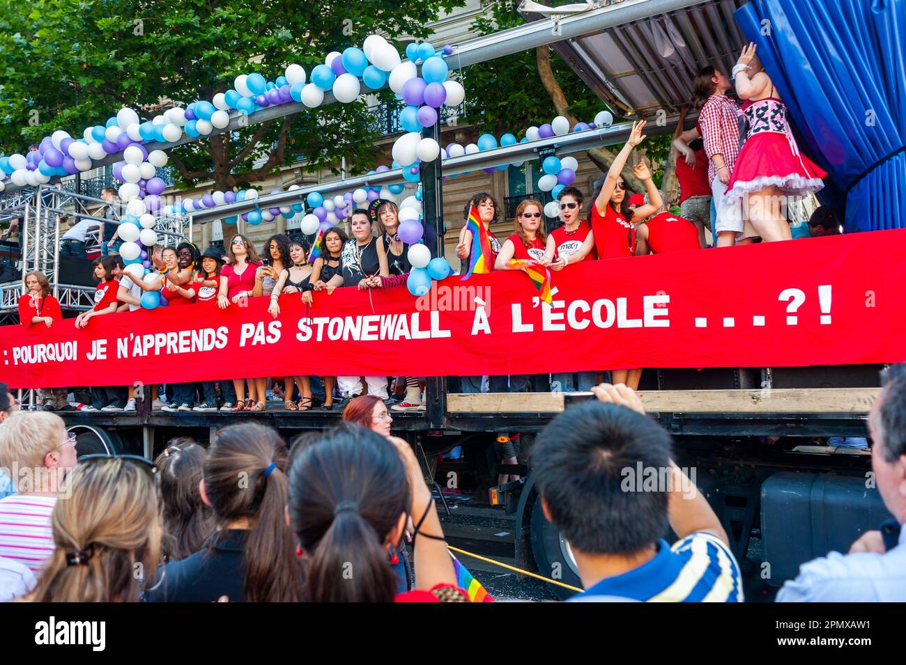 Paris, France, Crowd Young Adults, Students on Truck at LGBTQI+ Pride ...