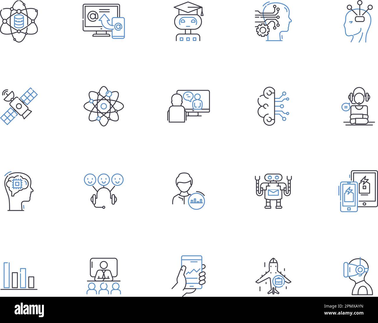 Digital marketing management outline icons collection. Digital ...