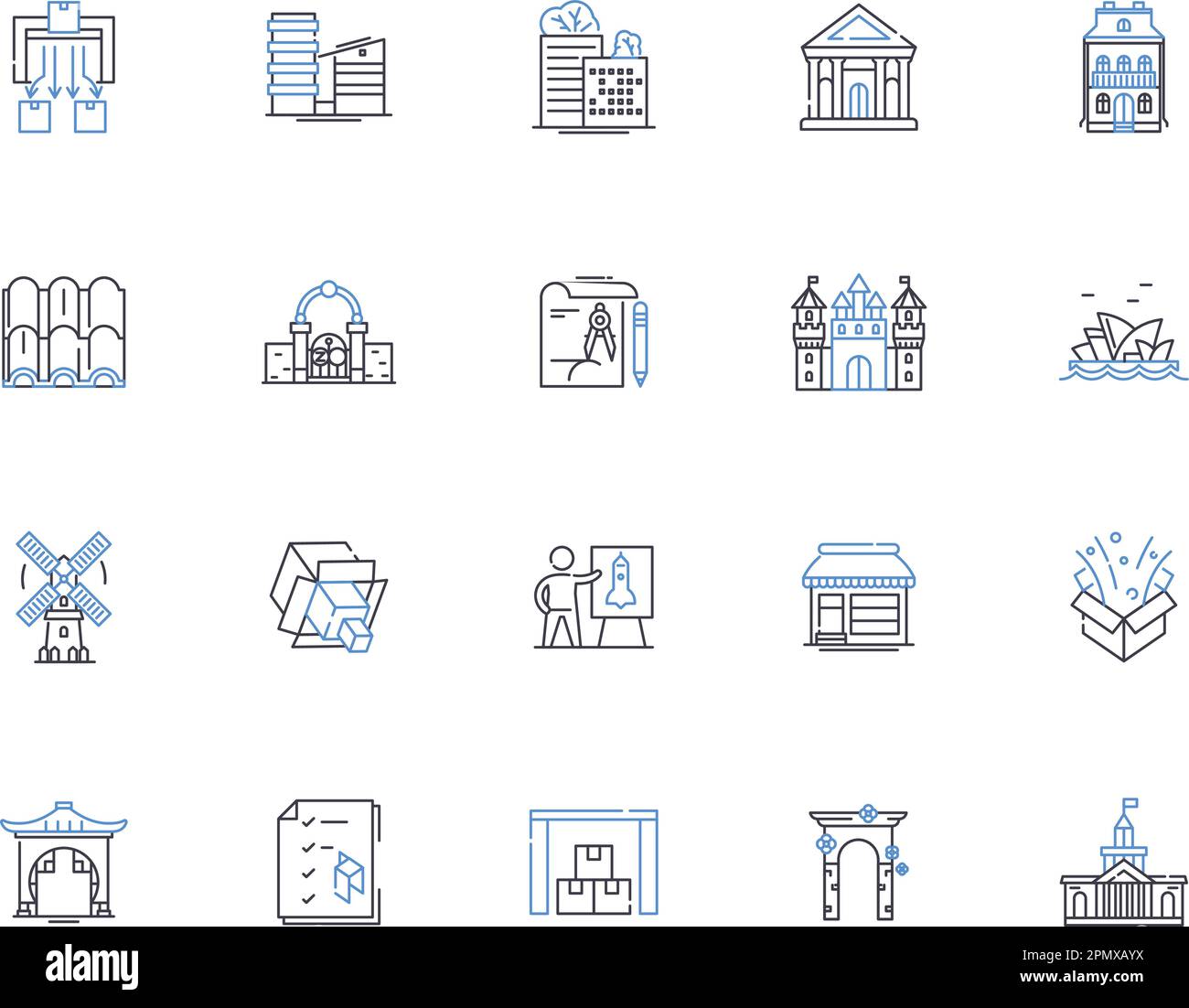 Building restoration outline icons collection. Rebuilding, Preservation ...