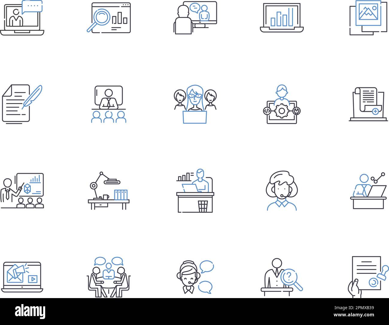 Workplace outline icons collection. Job, Office, Building, Desk ...