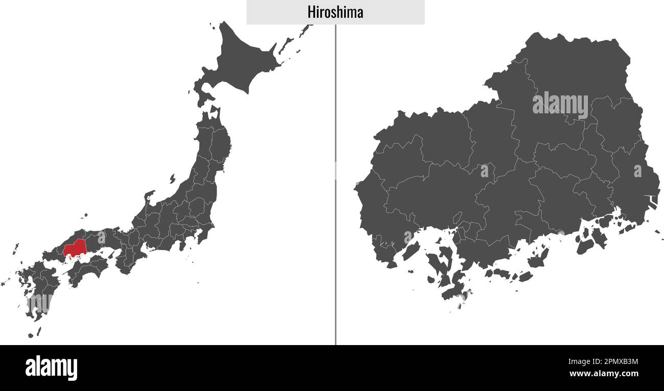 map of Hiroshima prefecture of Japan and location on Japanese map Stock ...