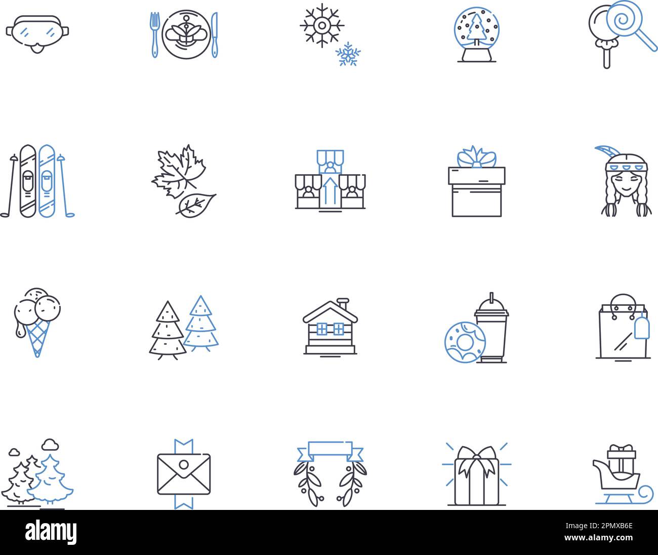 Christmas outline icons collection. Yuletide, Noel, Present, Decorate ...