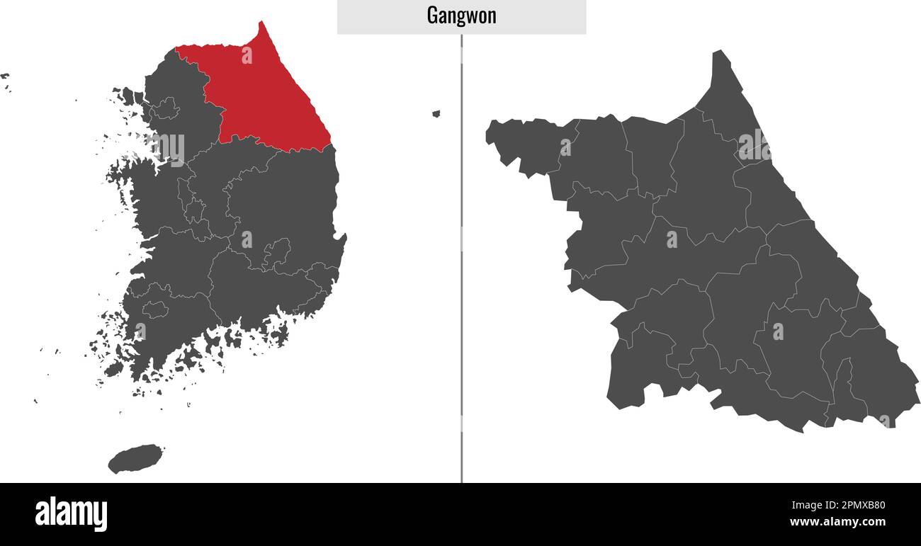 map of Gangwon state of South Korea and location on Korean map Stock ...