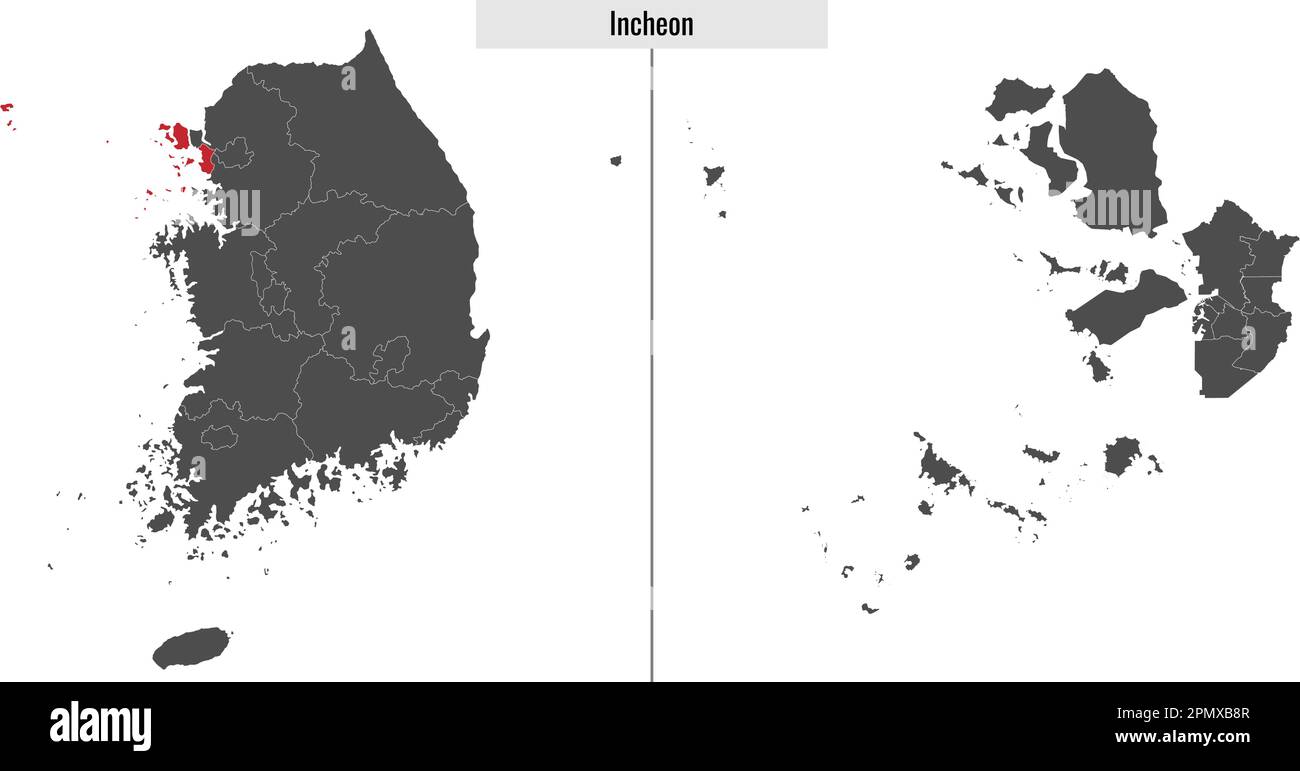 map of Incheon state of South Korea and location on Korean map Stock ...