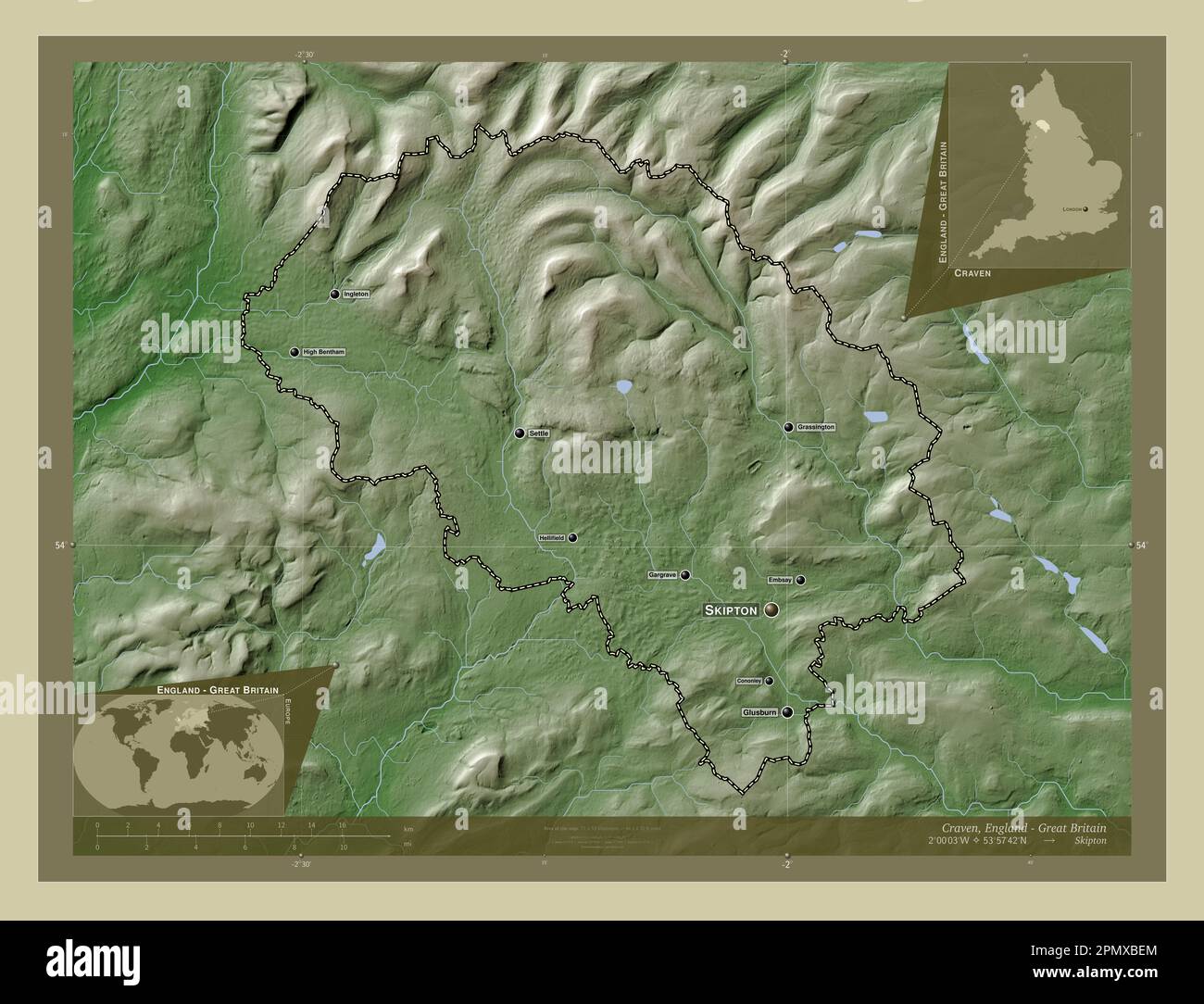 Craven, non metropolitan district of England - Great Britain. Elevation ...