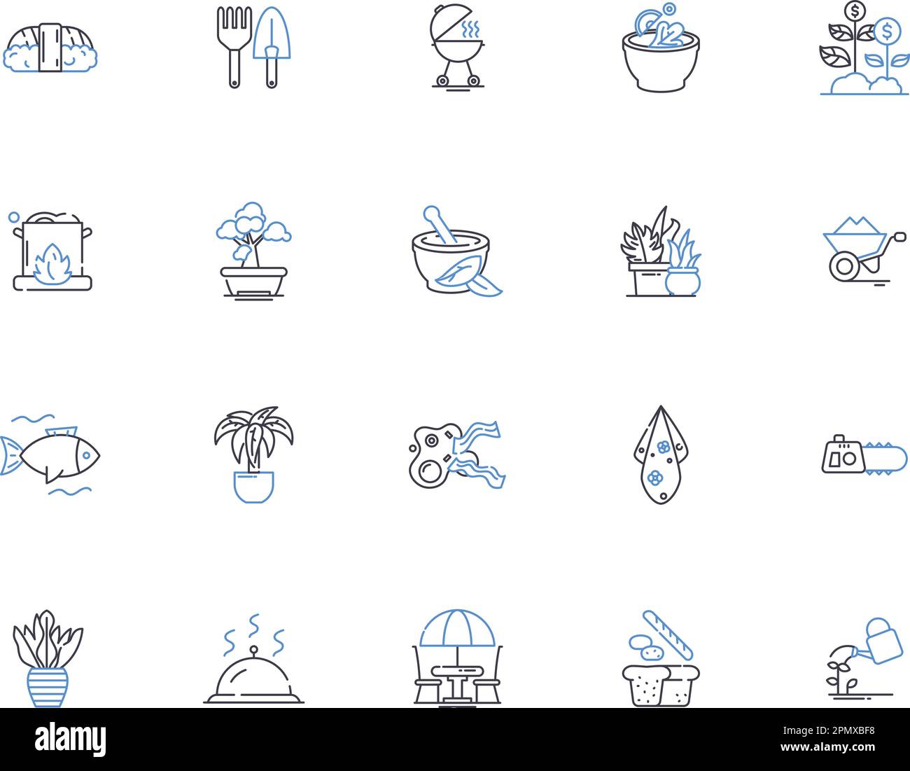 Farming outline icons collection. Cropping, Cultivation, Plowing ...