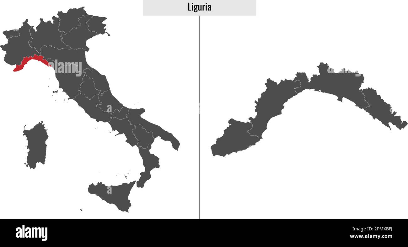 map of Liguria province of Italy and location on Italian map Stock ...