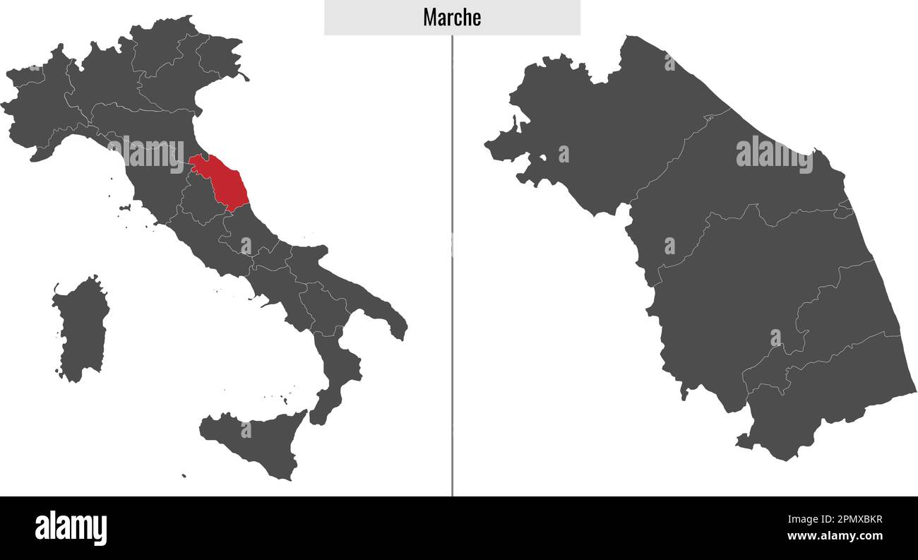 map of Marche province of Italy and location on Italian map Stock ...