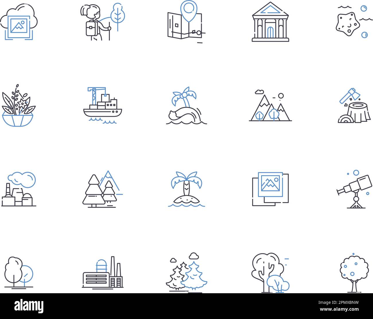 Landscapes outline icons collection. Scenery, Forests, Plains ...