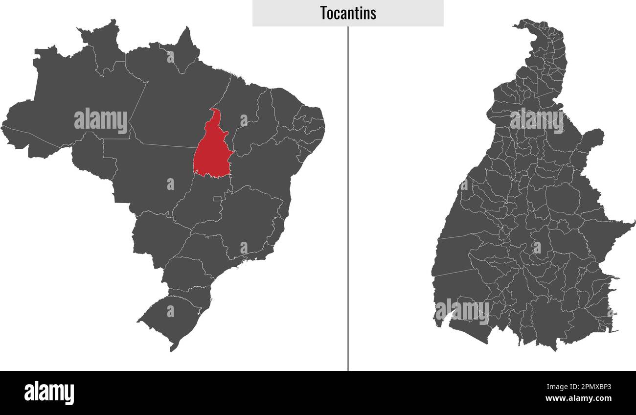 map of Tocantins state of Brazil and location on Brazilian map Stock ...