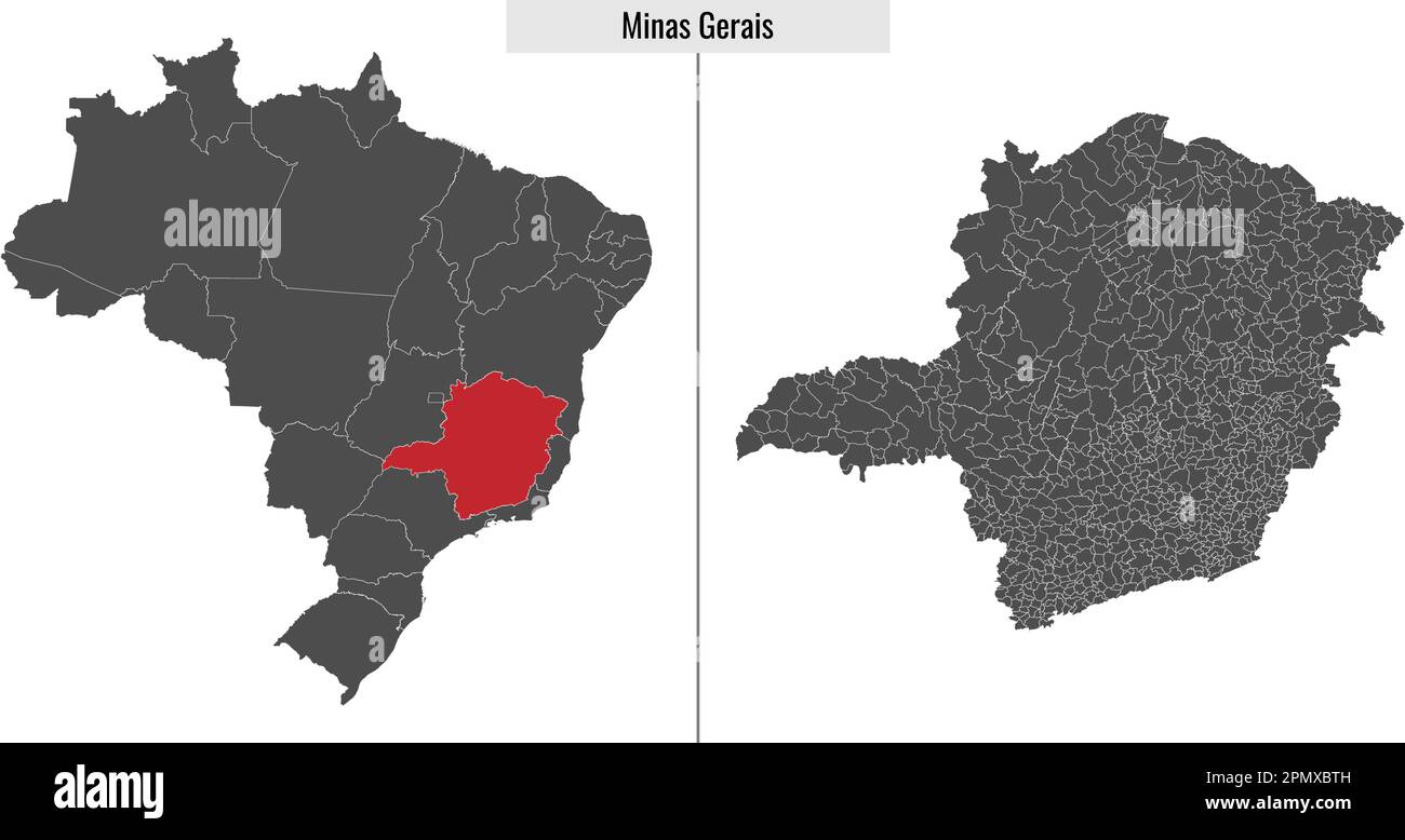 map of Minas Gerais state of Brazil and location on Brazilian map Stock ...