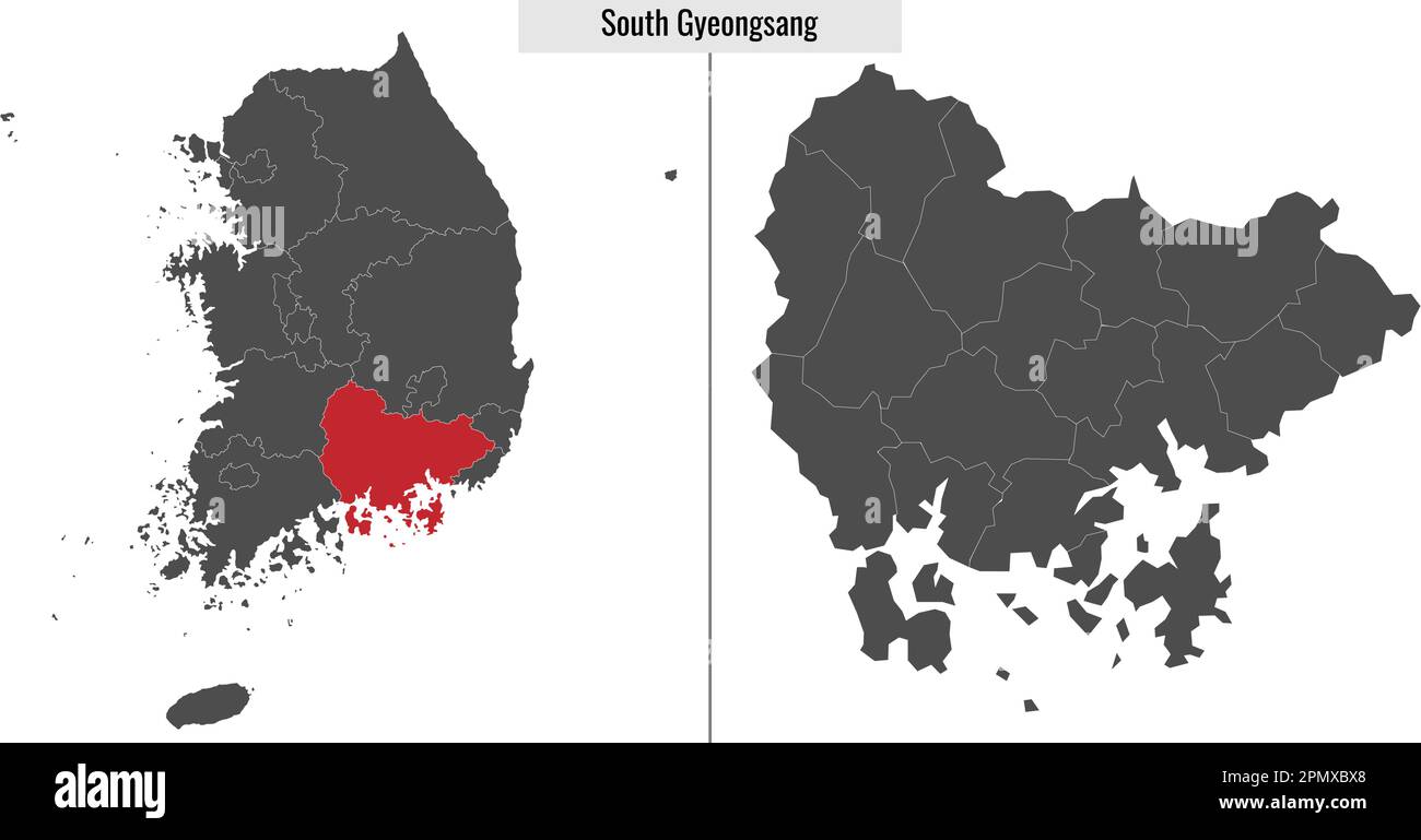 map of South Gyeongsang state of South Korea and location on Korean map ...