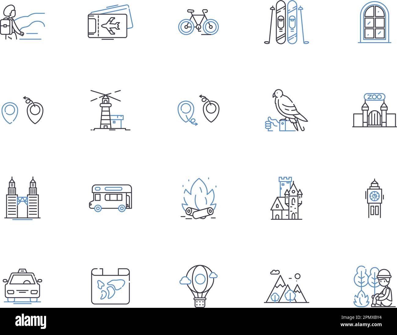 World travel outline icons collection. tourism, journey, trips ...
