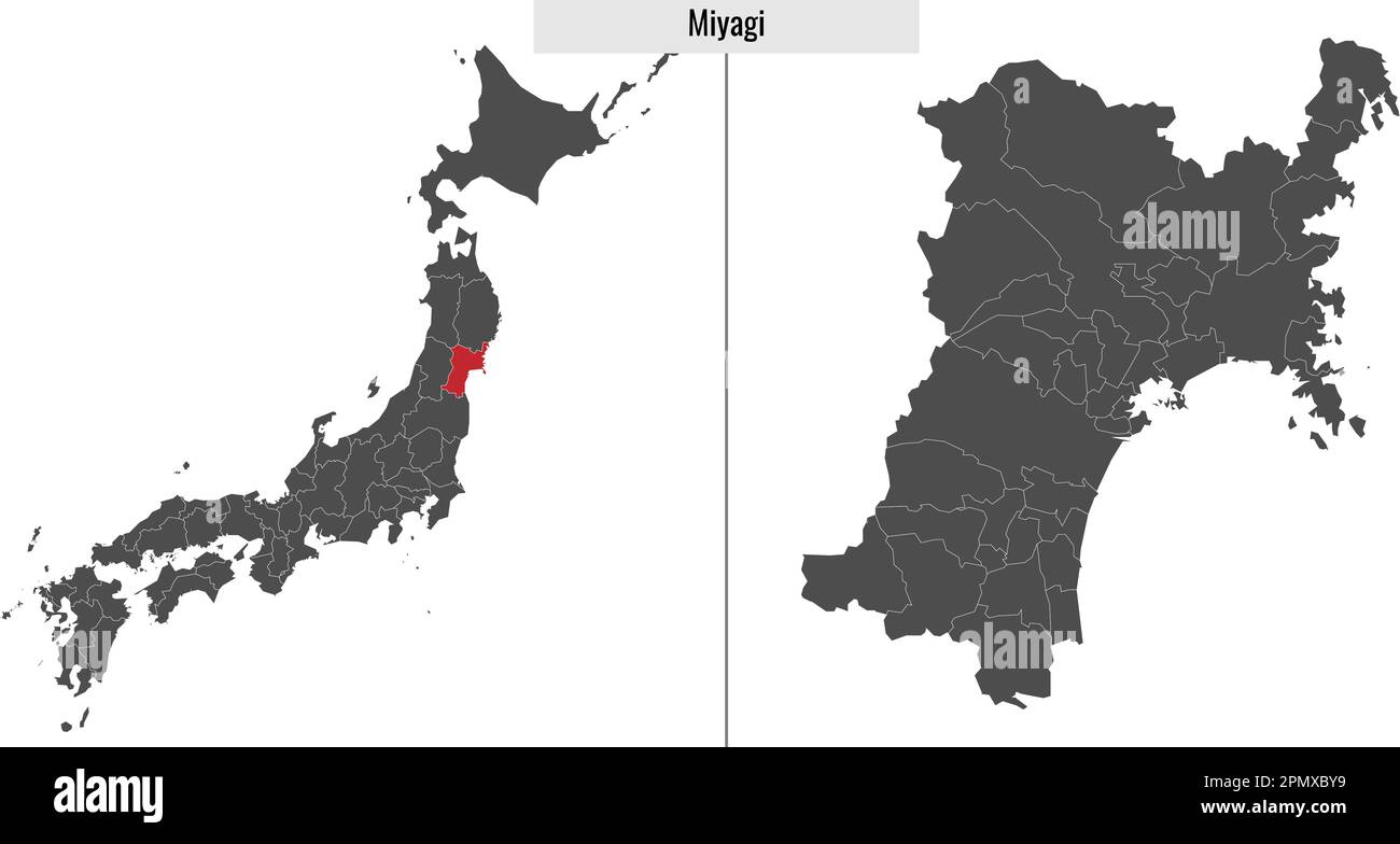 map of Miyagi prefecture of Japan and location on Japanese map Stock ...