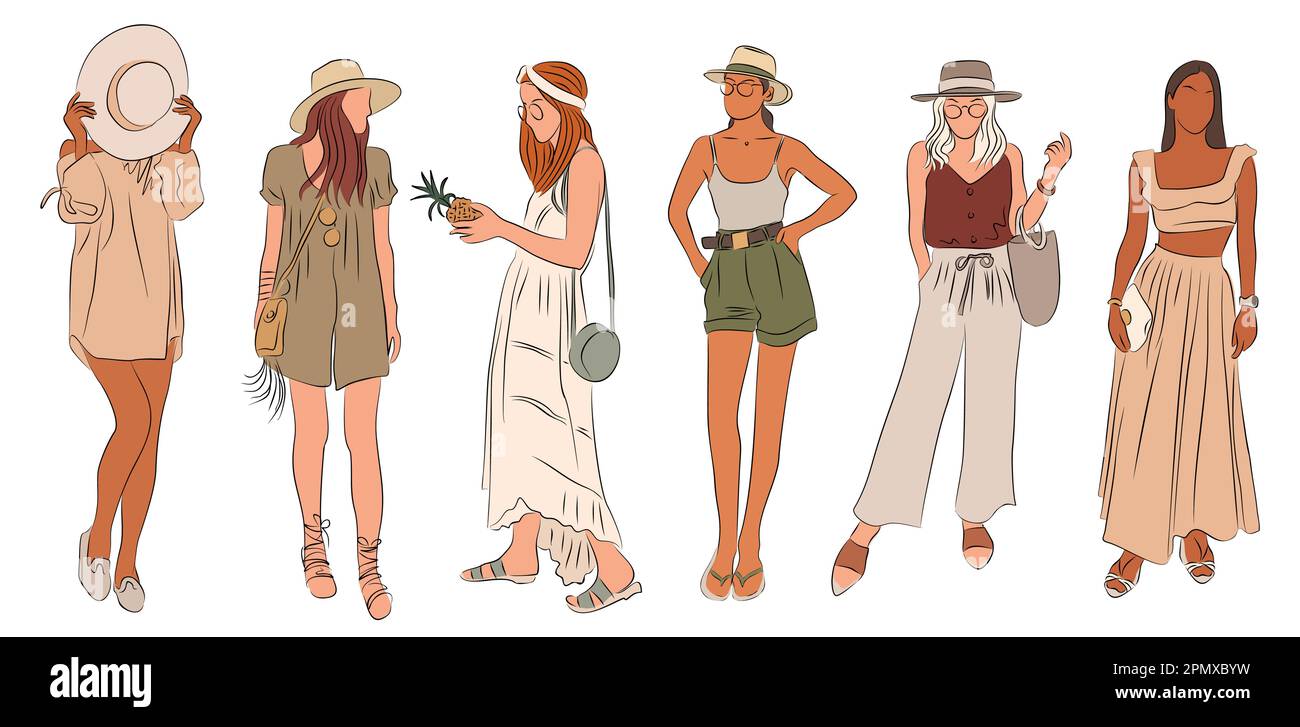 Set of beautiful women in summer beach outfit Stock Vector Image & Art ...