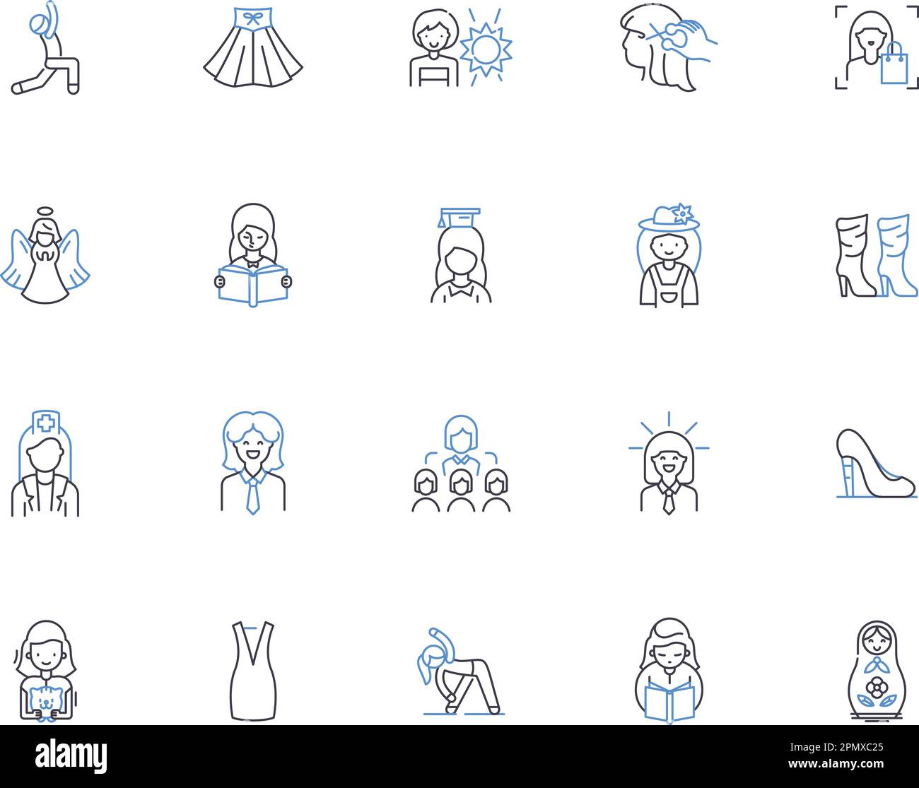 Girl outline icons collection. Girl, Female, Lady, Maiden, Daughter ...