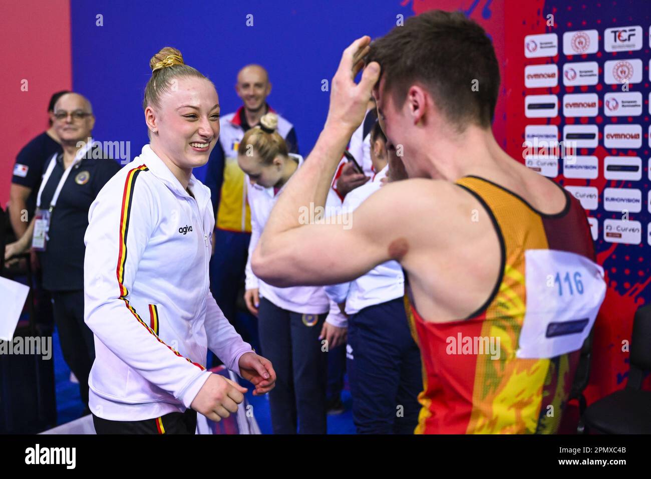 Antalya, Turkey. 15th Apr, 2023. Belgian gymnast Lisa Vaelen and ...