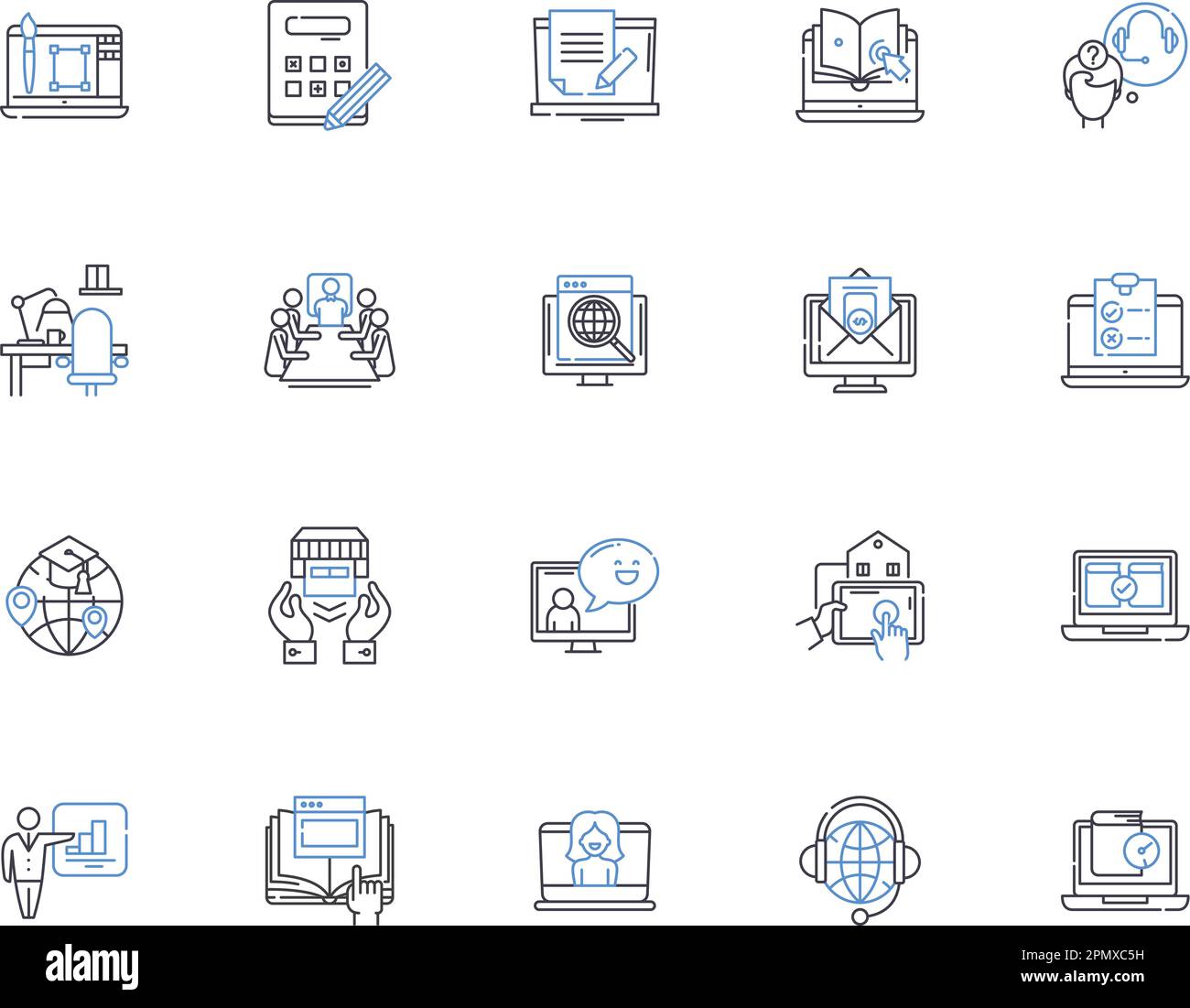 Online education outline icons collection. eLearning, Tutoring, Online ...