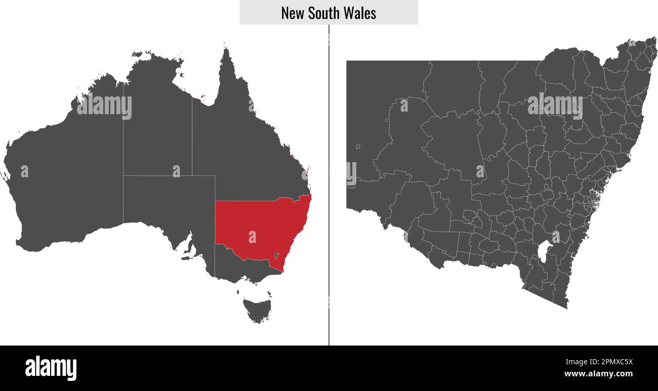 map of New South Wales state of Australia and location on Australian ...