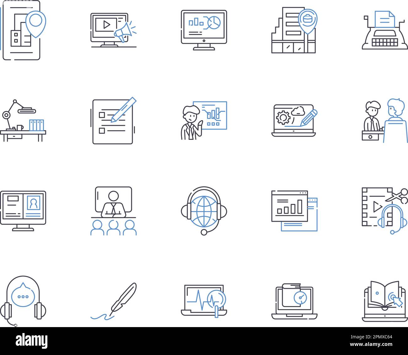 Remote business outline icons collection. Remote, Business, Work ...