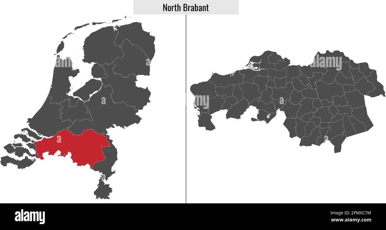 map of North Brabant region of Netherlands and location on Dutch map ...