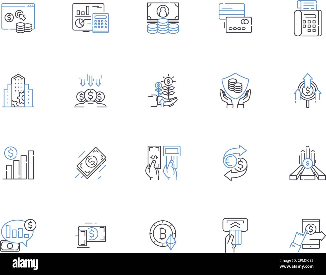 Finance services outline icons collection. Banking, Investing ...