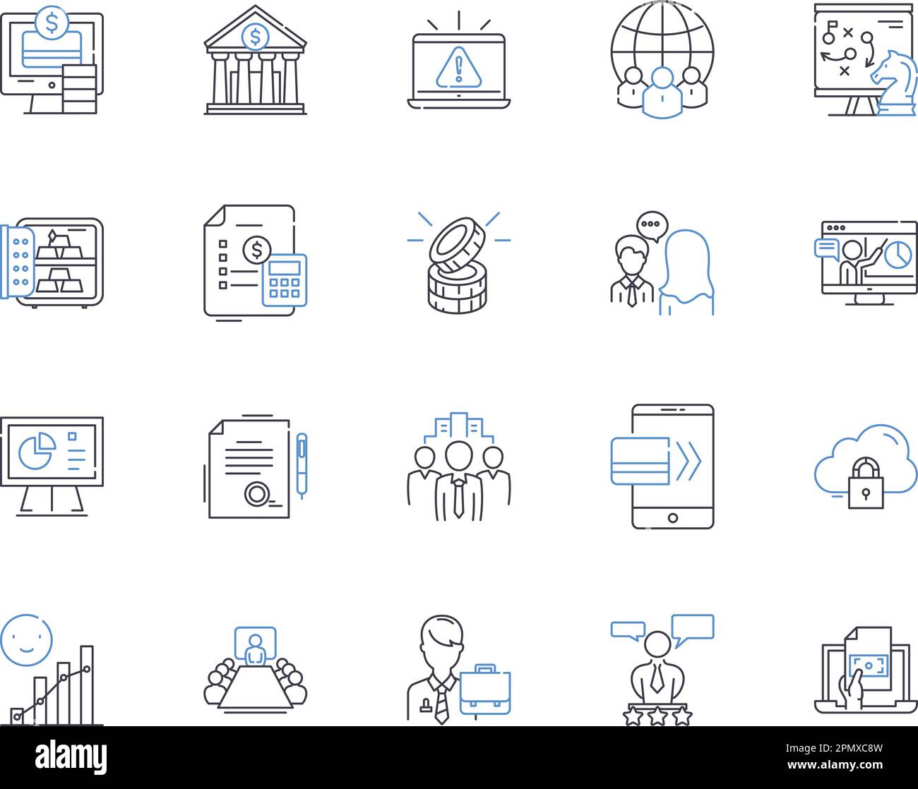 Online banking and financial services outline icons collection. online ...