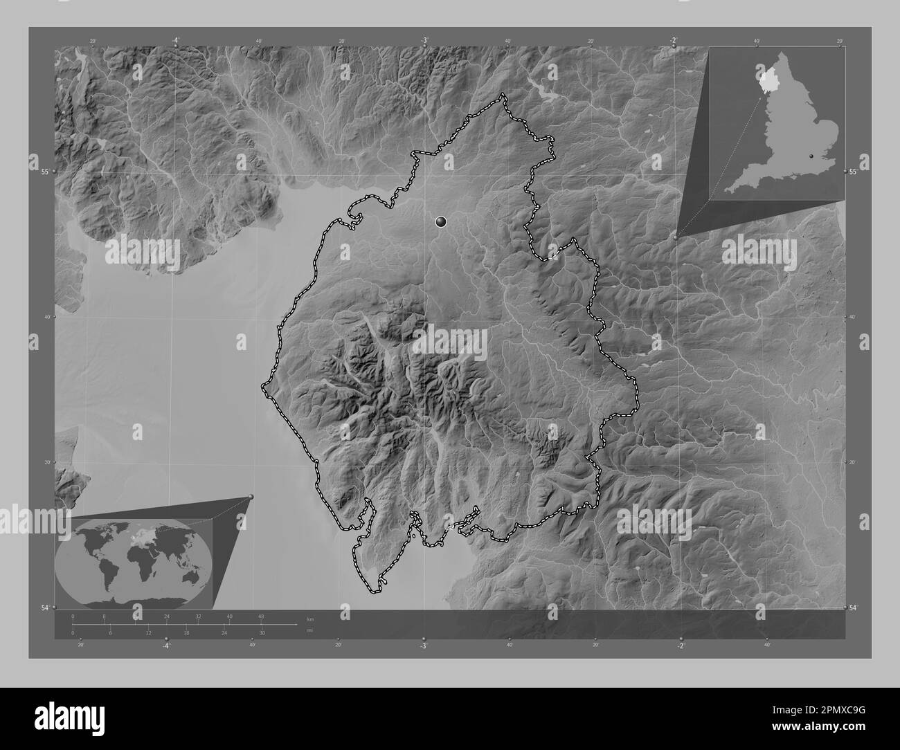 Cumbria, administrative county of England - Great Britain. Grayscale ...