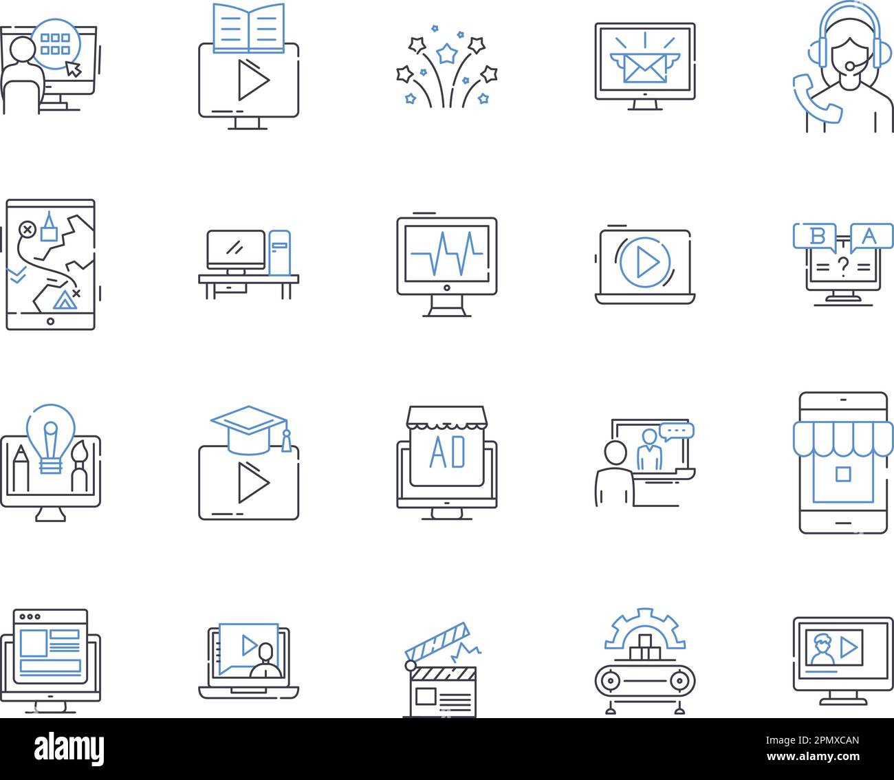 Media company outline icons collection. Media, Company, Broadcasting, Video, Production ...