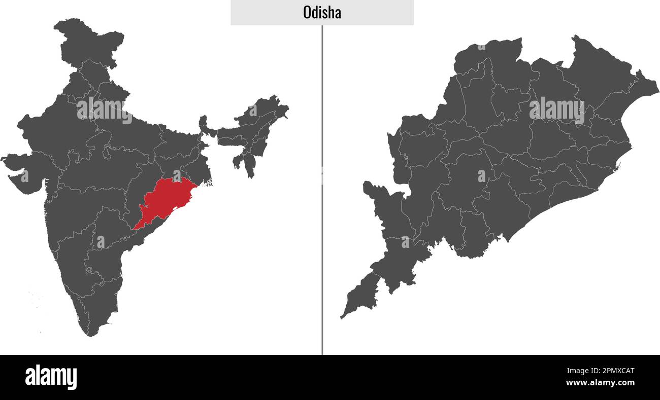 map of Odisha state of India and location on Indian map Stock Vector ...