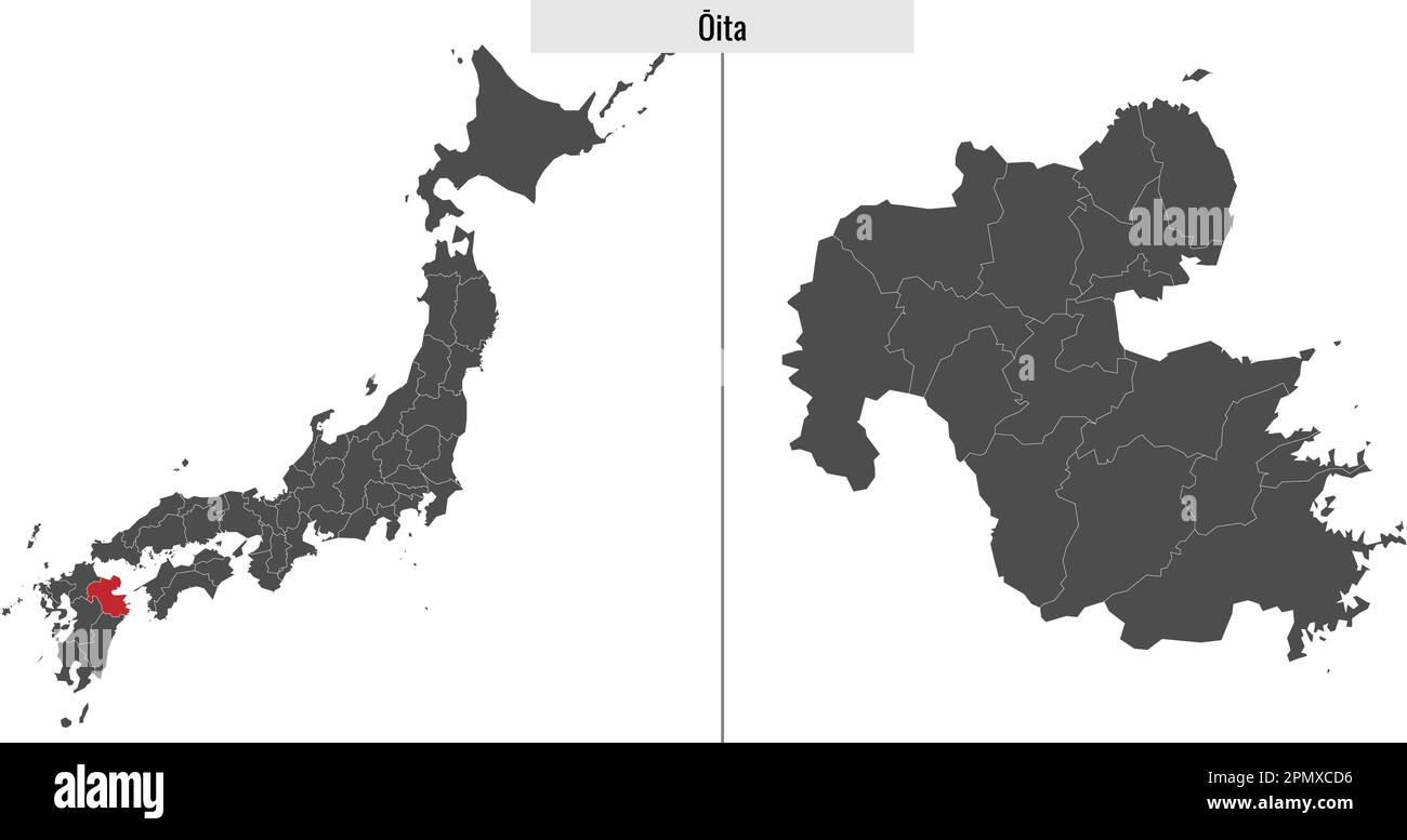 map of Oita prefecture of Japan and location on Japanese map Stock ...