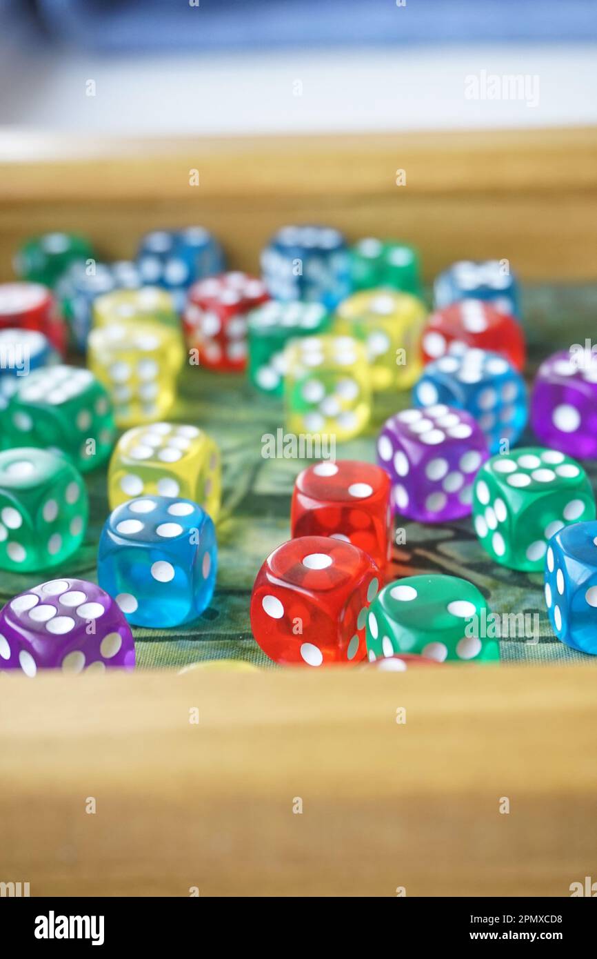 Colourful D6 dice from Sagrada board game Stock Photo - Alamy