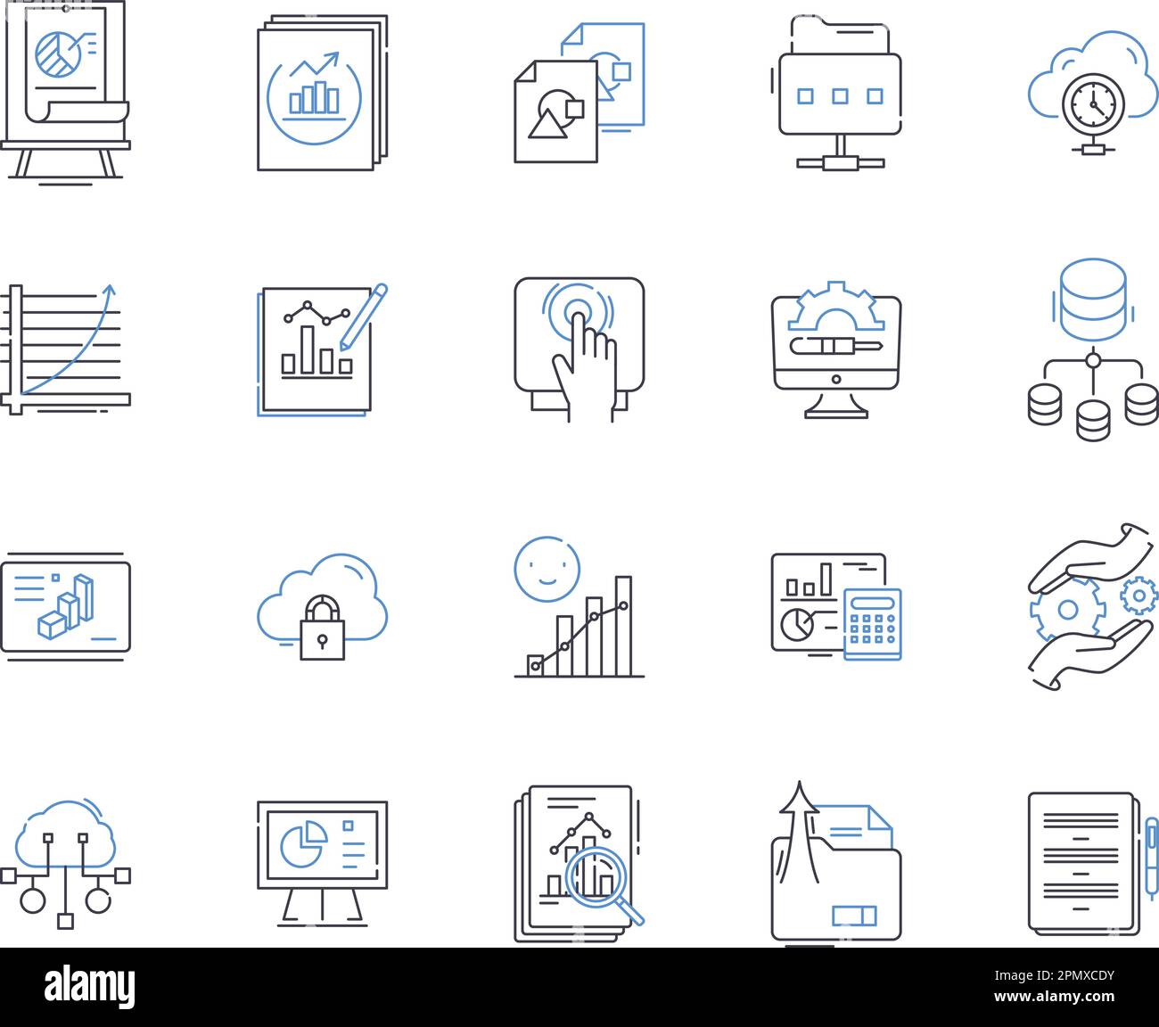 Data and devices outline icons collection. data, devices, computer ...