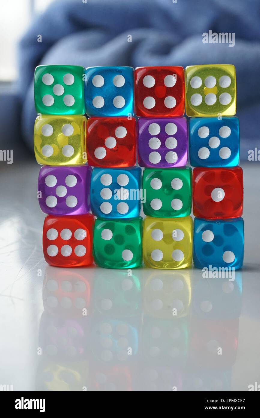 Colourful D6 dice from Sagrada board game Stock Photo - Alamy