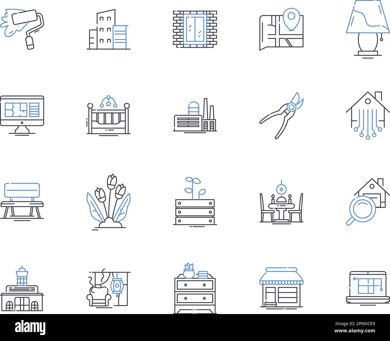 Interior design and renovation outline icons collection. Decorating ...