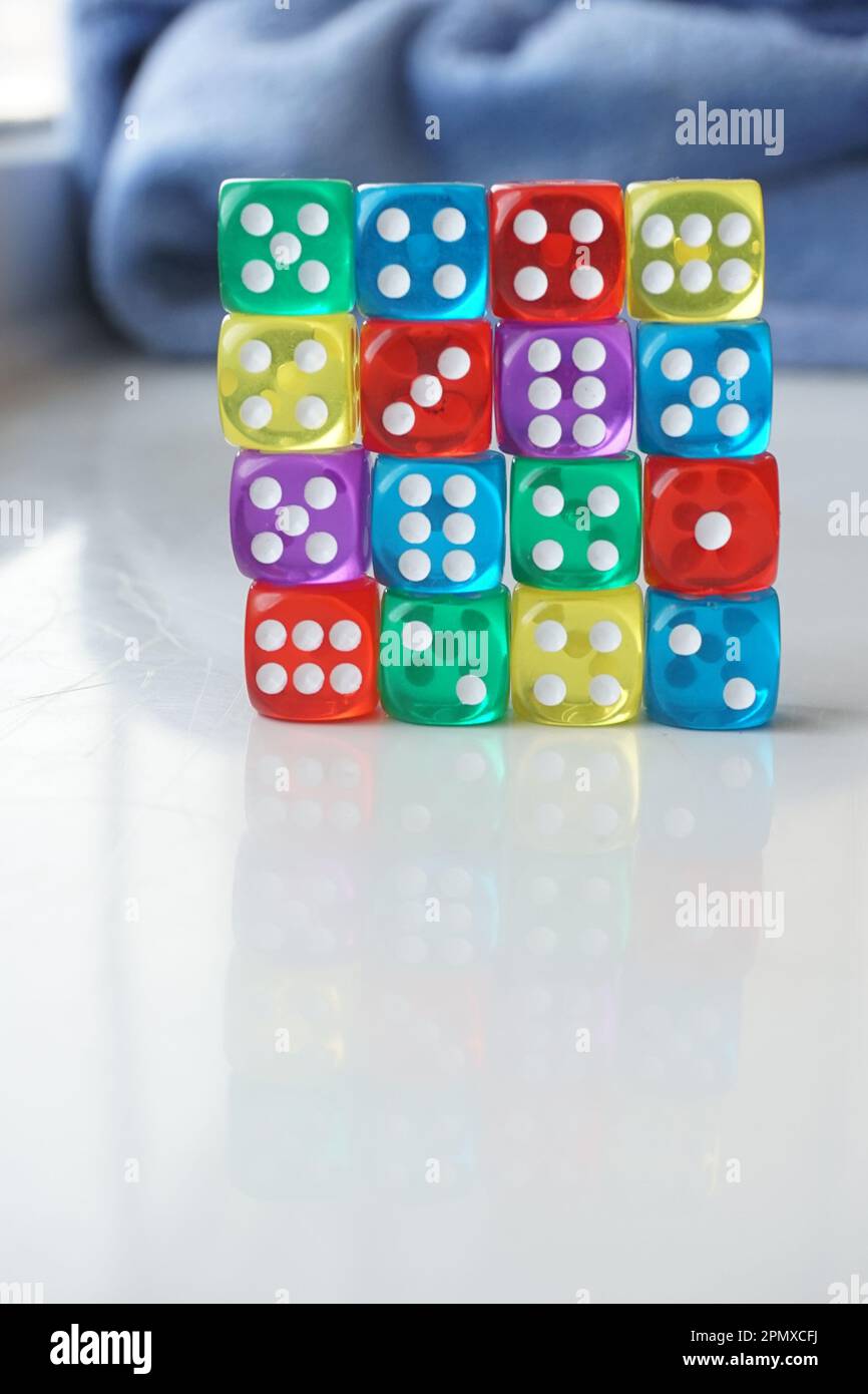 Colourful D6 dice from Sagrada board game Stock Photo - Alamy