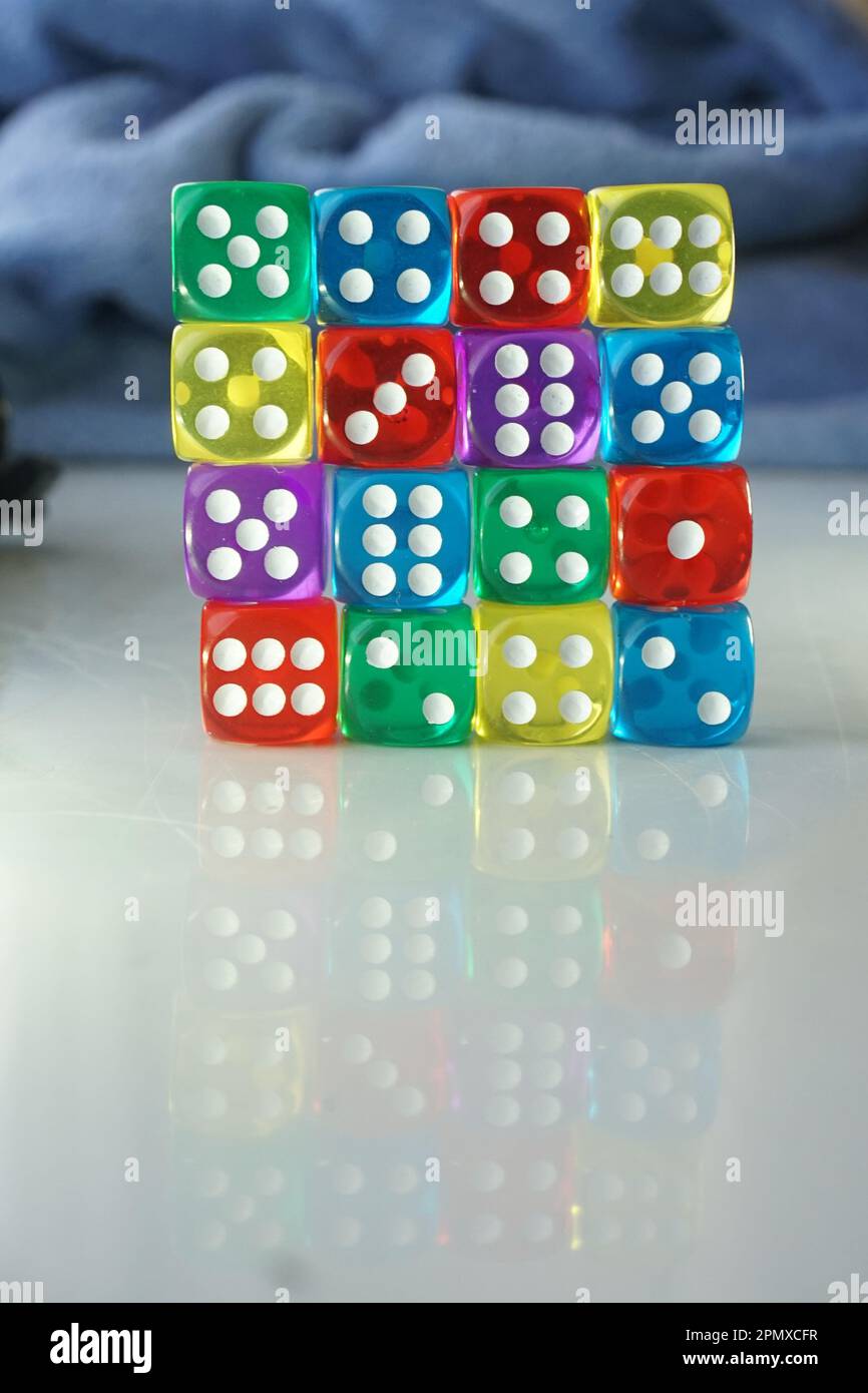 Colourful D6 dice from Sagrada board game Stock Photo - Alamy