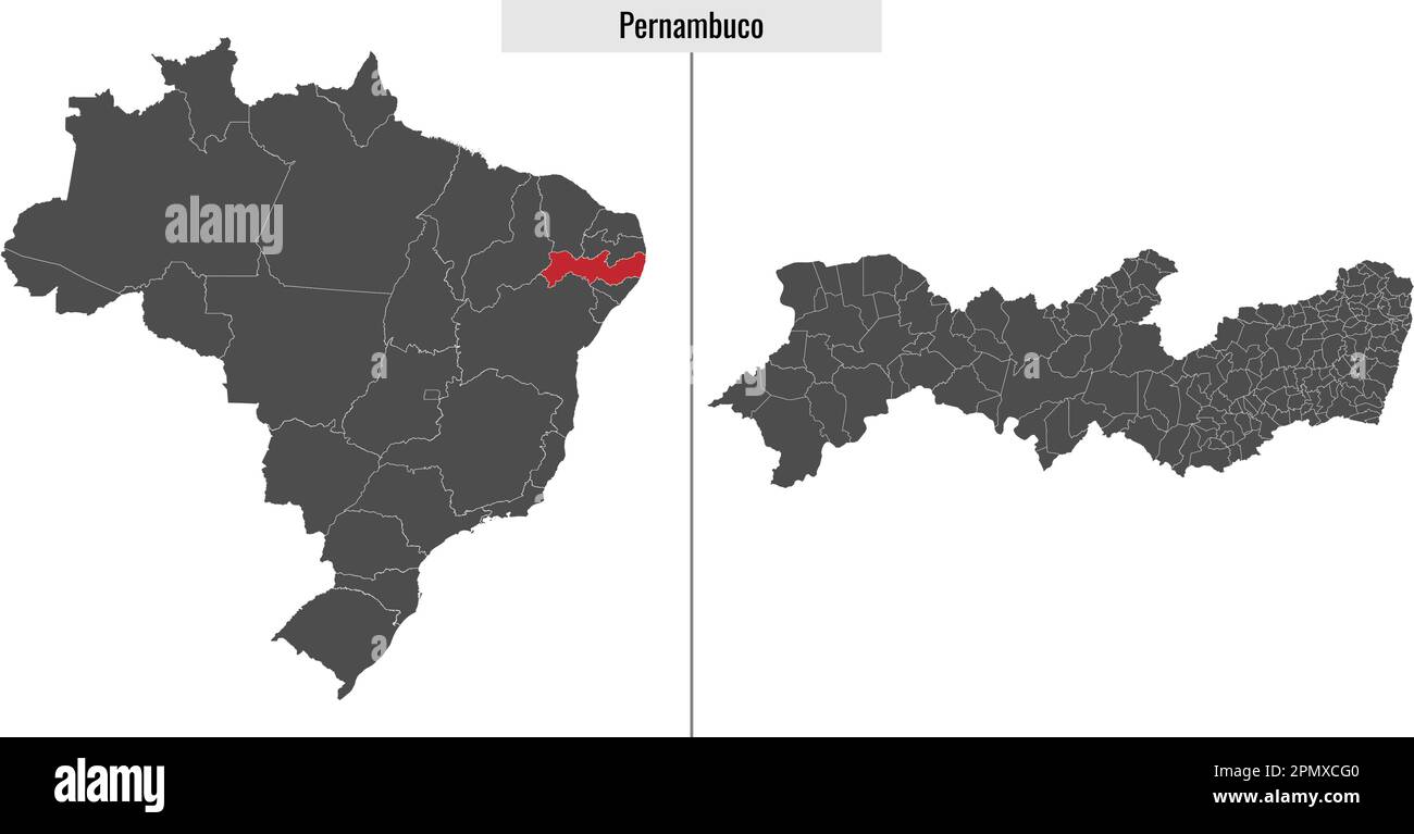 map of Pernambuco state of Brazil and location on Brazilian map Stock ...