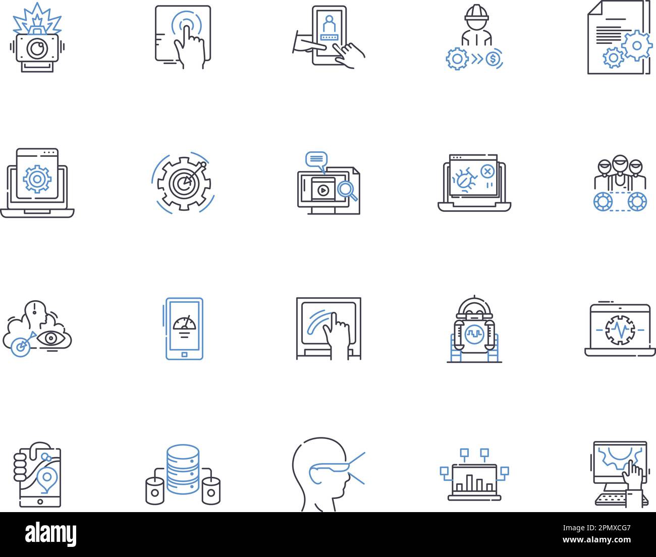 Automation Outline Icons Collection Robotic Process Machine Automated Control Technology