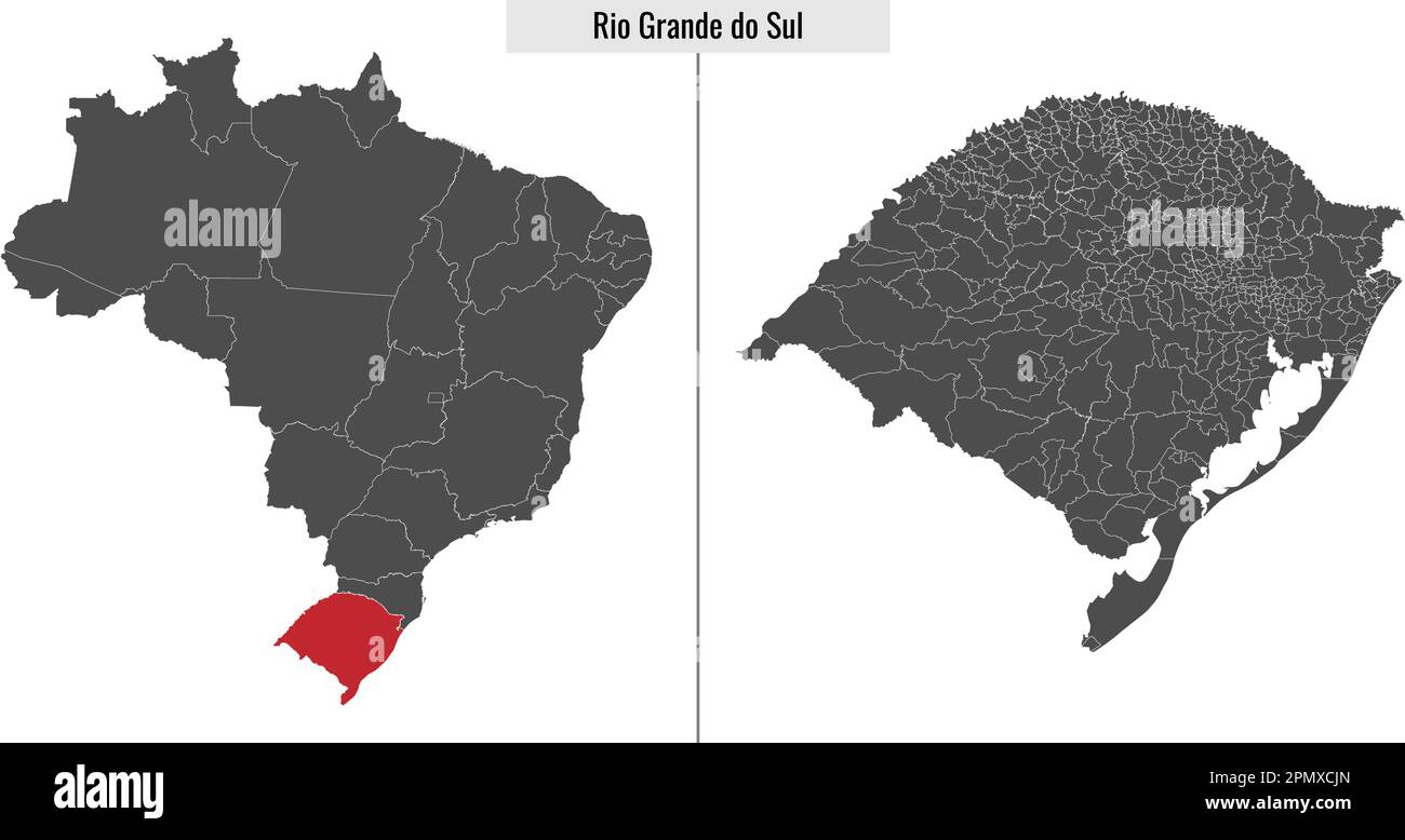 map of Rio Grande do Sul state of Brazil and location on Brazilian map ...