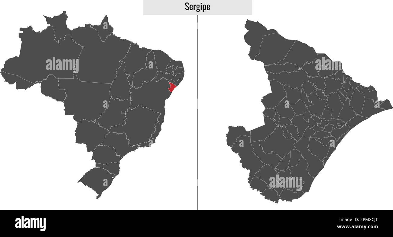 map of Sergipe state of Brazil and location on Brazilian map Stock ...