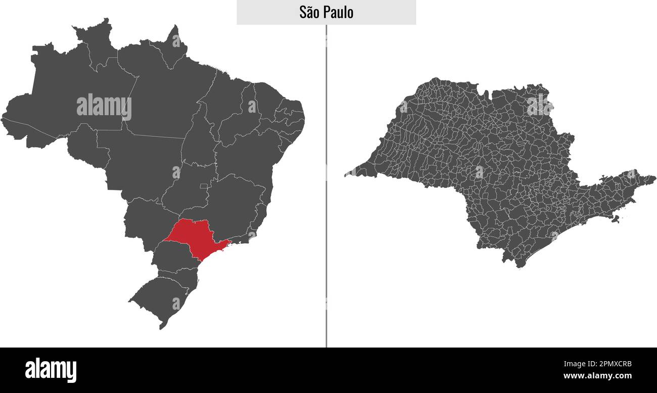 map of Sao Paulo state of Brazil and location on Brazilian map Stock ...