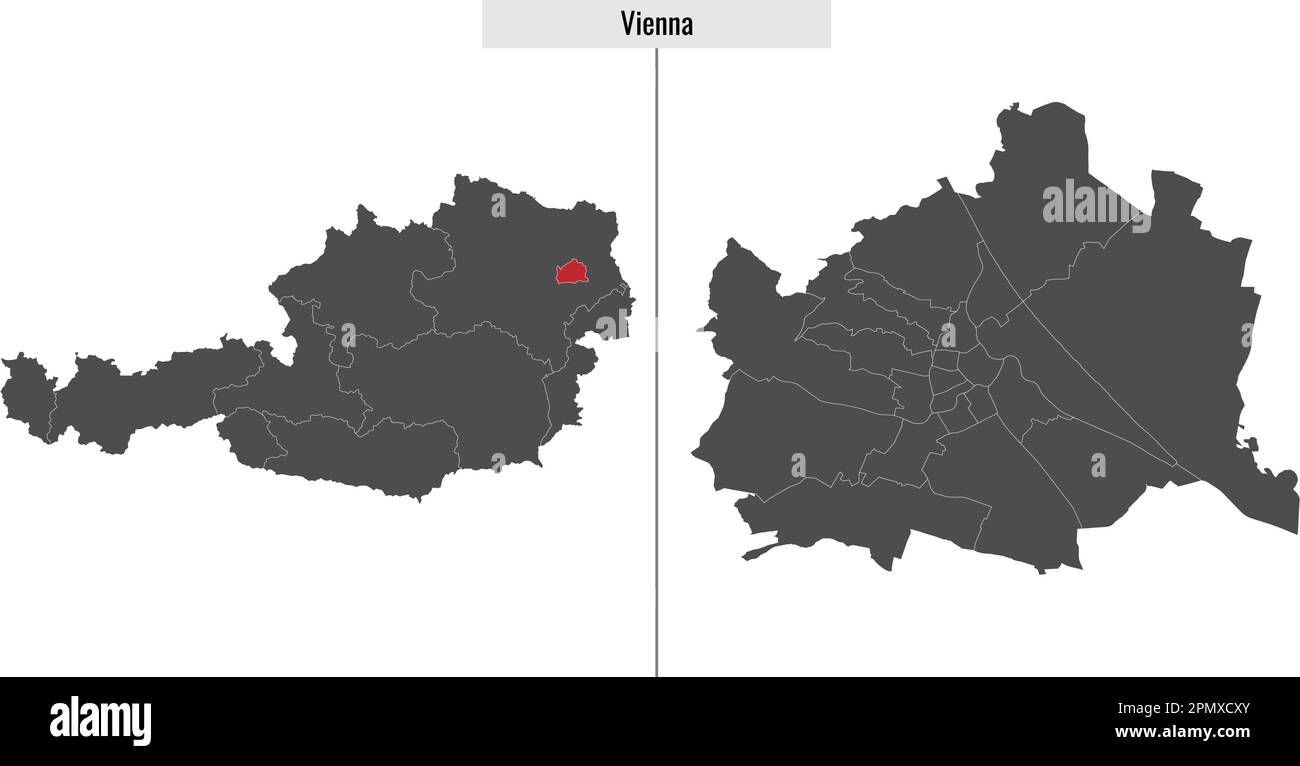 map of Vienna state of Austria and location on Austrian map Stock ...