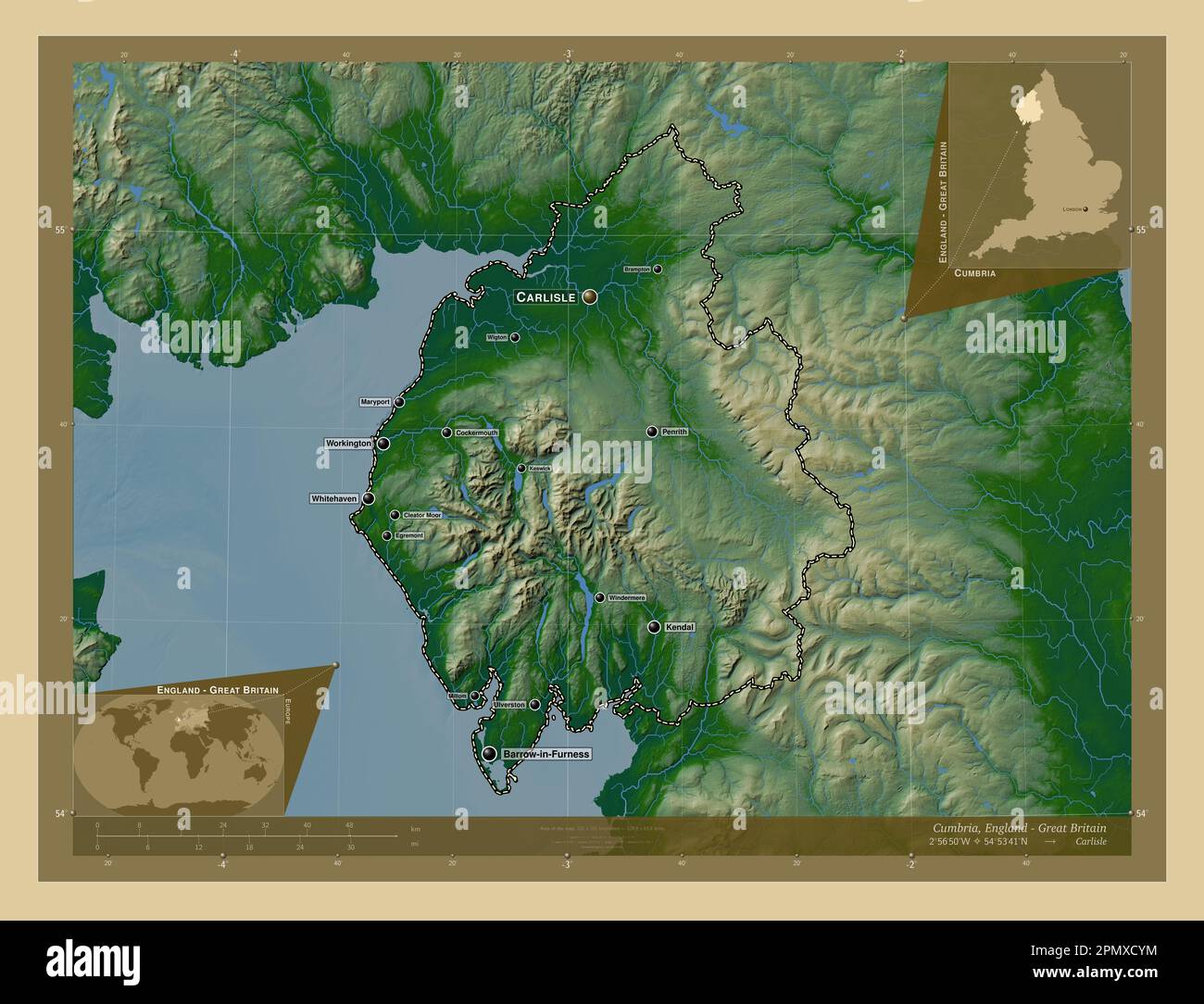 Cumbria, administrative county of England - Great Britain. Colored ...