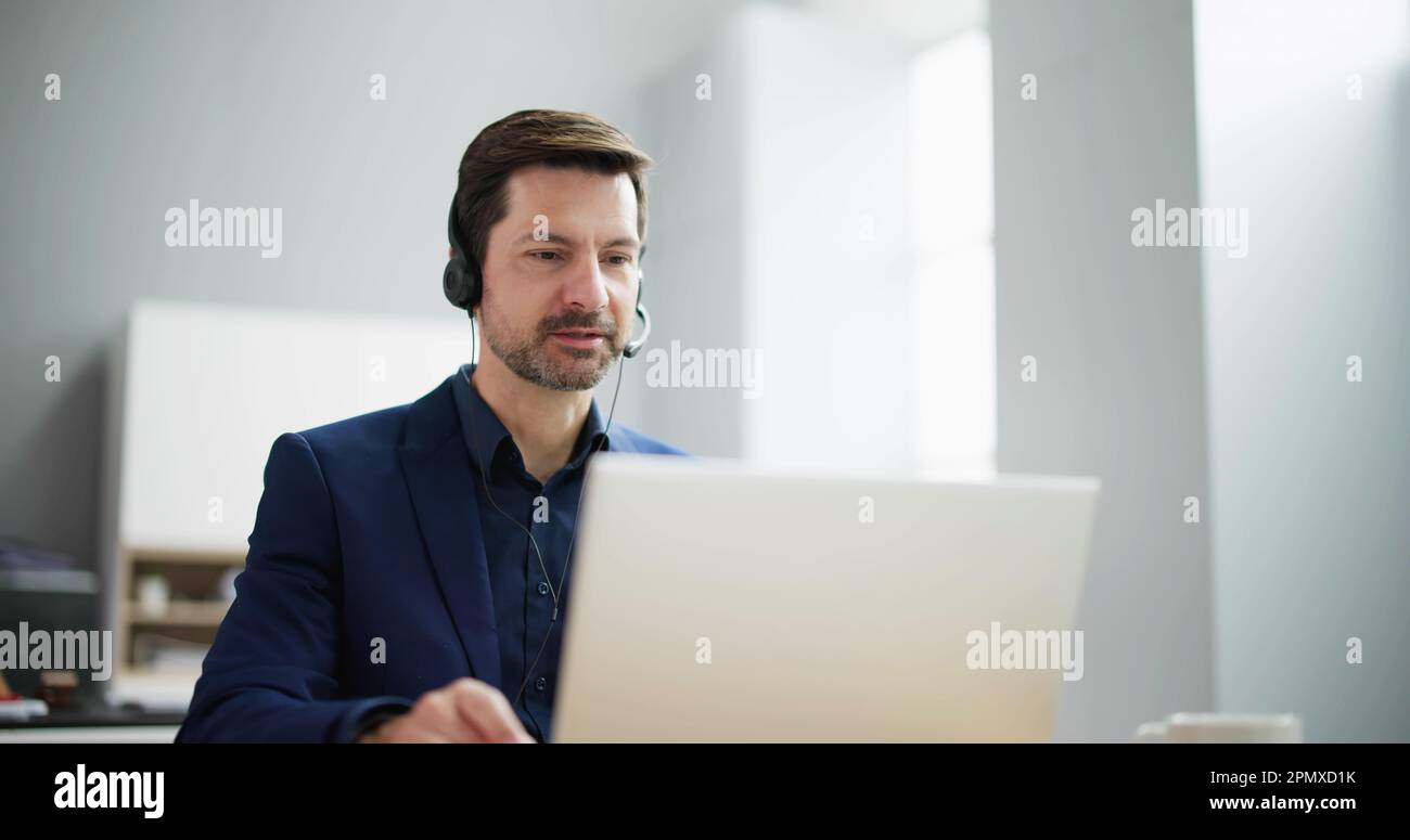 Virtual Business Meeting Using Office Computer. Remote Staff Stock ...